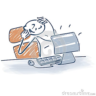 Stick Figure At The Desk And Computer Solution Stock Vector - Image ...