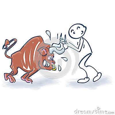 Stick Figure With Figure With Bull By The Horns Vector Illustration ...