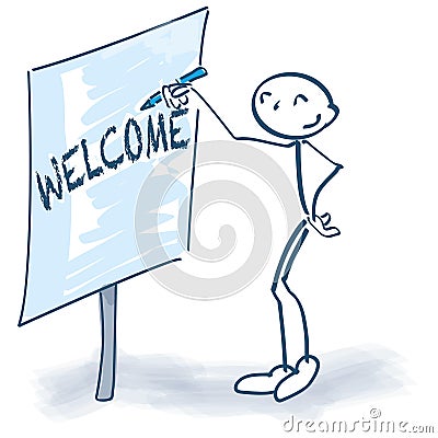 Stick Figure With Flip-chart And Welcome Vector Illustration ...