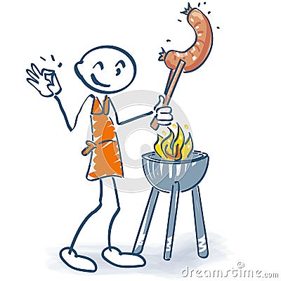 Stick Figure With Grill And Grilled Sausage Cartoon Vector ...