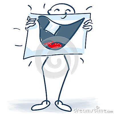 Stick Figure With A Poster And A Broad Smile With A Tooth Vector ...