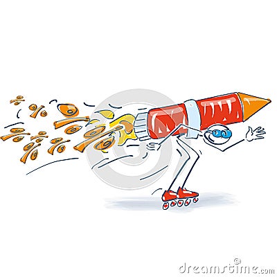 Stick Figures On Roller Skates With A Rocket Launching And Percent ...