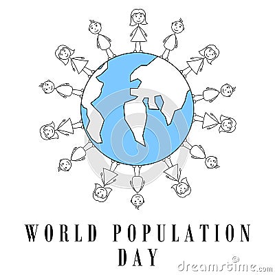 Stick Figures Surrounding Earth Globe Vector Illustration ...