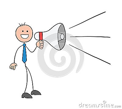 Stickman Businessman Character Announcing Using A Megaphone, Vector ...