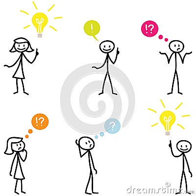 Stickman Stick Figure Light Bulb Idea Question Stock Vector - Image ...