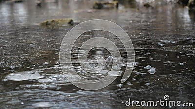 Drop Stone Ice Splash Water River Slow Motion Closeup. Destruction Rock ...