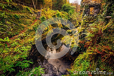 Stone Gate Of Old Pathway With River Below And Green Mossy Rocks In ...