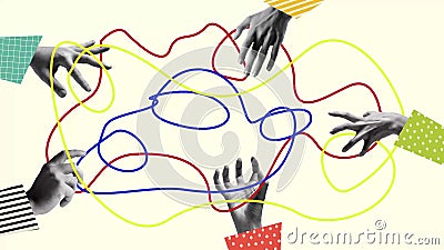 Stop Motion, Animation. Human Hands Connecting with String Over Light ...