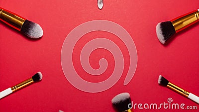 Stop Motion Animation Top View of Cosmetics Brushes Set for Makeup on ...