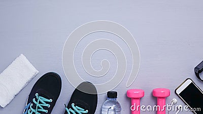 Stop Motion - Close Up of Objects for Exercise on Gray Background ...