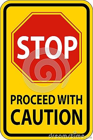 Stop Proceed With Caution Sign On White Background Cartoon Vector ...