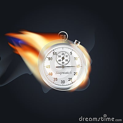 The Stopwatch Is On Fire With The Arrow At 15. Vector Illustration Of ...