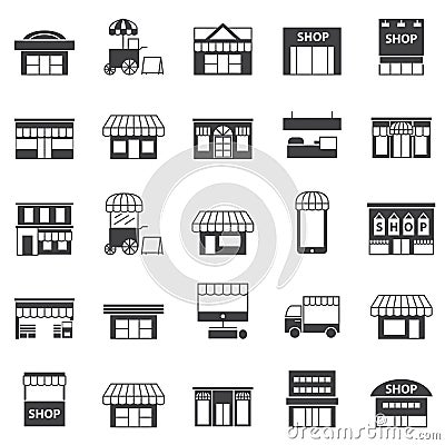 Store and Building Icon Set Stock Vector - Illustration of market ...
