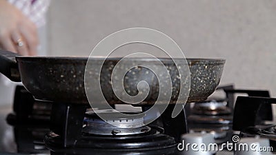 On The Stove With The Included Fire Frying Pan Is Heated For Cooking ...