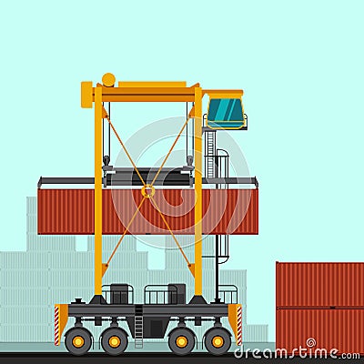 Straddle Carrier With Container Cartoon Vector | CartoonDealer.com ...