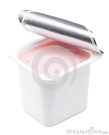 Strawberry Yogurt In Opened Yoghurt Pot Stock Image - Image: 25374051