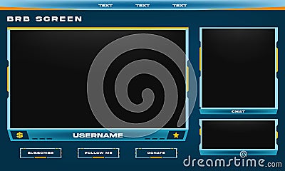 Stream Overlay BRB Screen Blue And Yellow Theme, Chat Box, Panel Design ...