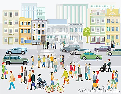 Street With Pedestrians And Crosswalks Illustration Cartoon Vector ...