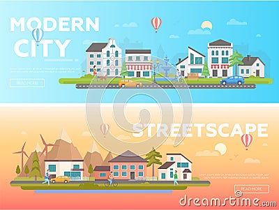 Streetscape - Set Of Modern Flat Vector Illustrations | CartoonDealer ...