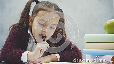 Stress Kid Doing Homework.Boy At Study Table Doing Homework With Stress ...