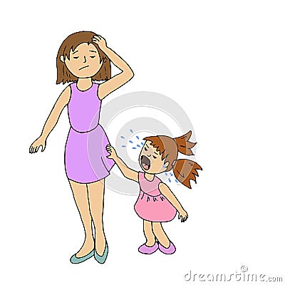 Stressed Mom And Little Girl Crying Stock Illustration - Image: 54842662