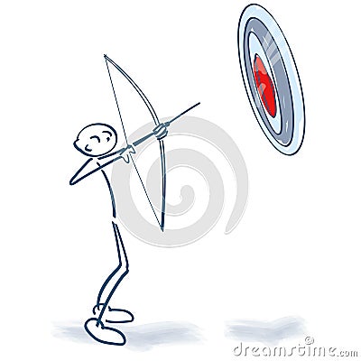 Stick Figure Aims A Target With Bow And Arrow Vector Illustration ...