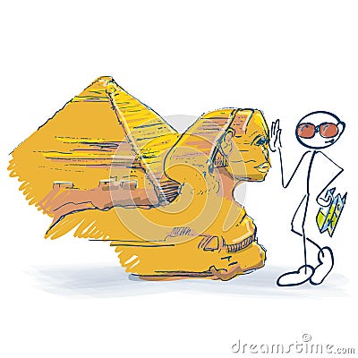 Stick Figure As A Tourist With Sphinx In Egypt With Pyramids Cartoon ...