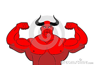 Strong Demon With Horns. Powerful Red Devil. Satan Bodybuilder Vector ...