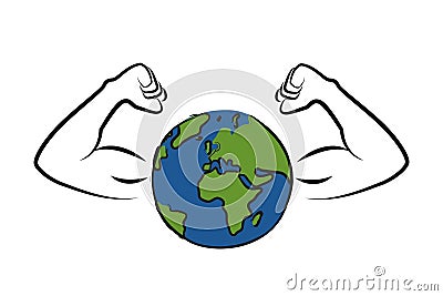 Strong Earth Globe With Muscular Arms Vector Illustration ...