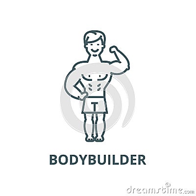 Strong Man, Bodybuilder Muscles Vector Line Icon, Linear Concept ...