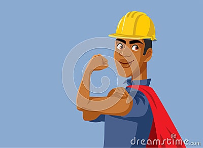 Superhero Construction Worker Flexing His Biceps Vector Cartoon ...