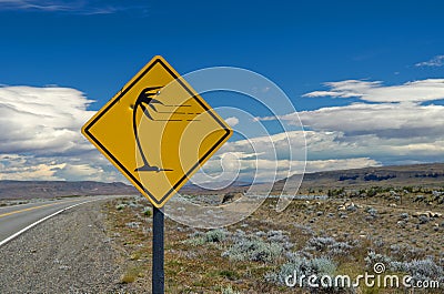 Strong Wind Traffic Sign In Patagonia Stock Photography - Image: 28488662