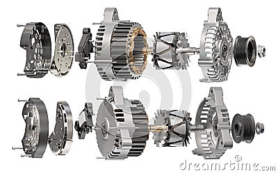 Structire And Scheme Of Car Alternator, Generator Isolated On White ...