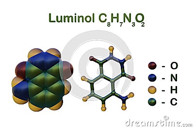 Structural Chemical Formula And Molecular Model Of Luminol, An Organic ...