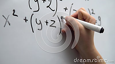 Student Doing Mathematic Exercises on Whiteboard, Writing Math Equation ...