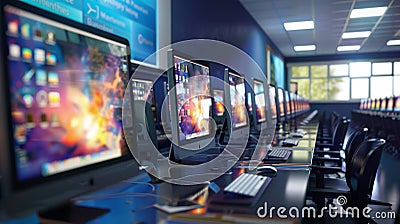 Student Filled Computer Lab With Desktops, Pupils Working, And ...