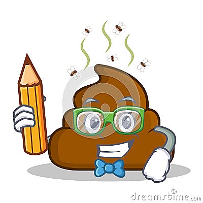 Student With Pencil Poop Emoticon Character Cartoon Vector Illustration ...