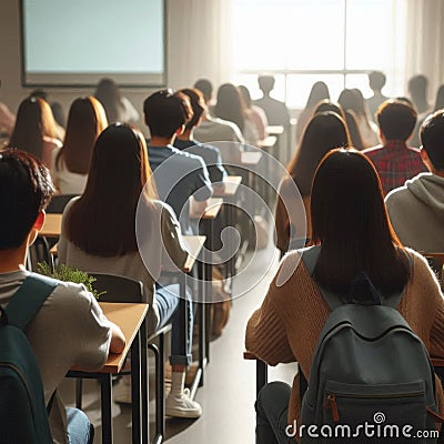 Students From Behind, Attentive In Classroom Stock Image ...