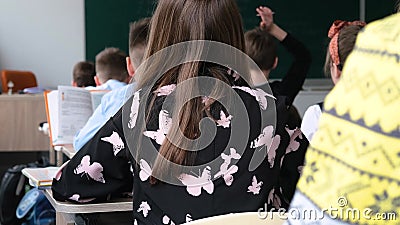 Students in the Classroom Sit with Their Backs To the Camera and Raise ...