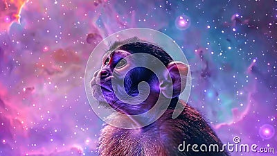 Cosmic Capuchin Monkey In A Beautiful Dreamlike Starry Nebula ...