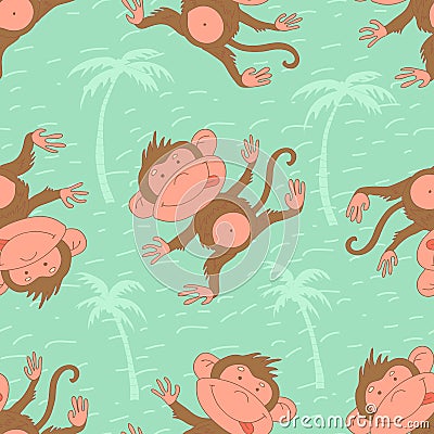 Stylish Seamless Texture With Doodled Cartoon Monkey | CartoonDealer ...