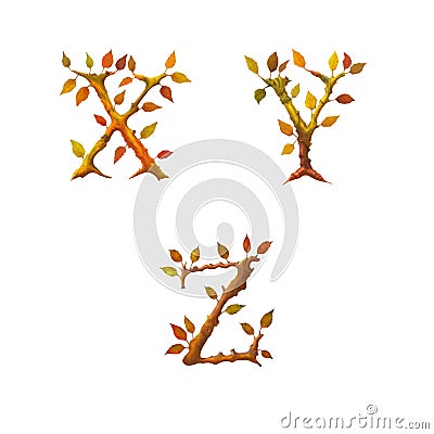 Stylized Autumn Leaf Tree Alphabet - Letters X-Z Stock Illustration ...