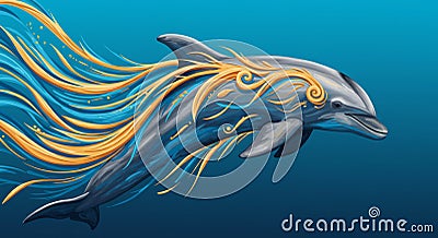 A Stylized Dolphin With A Sleek, Streamlined Body Swims Through A Deep ...