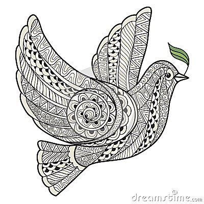 Stylized Dove With Olive Branch Style Zentangle Stock Vector - Image ...