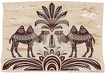 Stylized Figures Of Decorative Camels Cartoon Vector | CartoonDealer ...