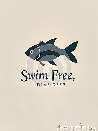 Minimalist Fish Silhouette With 'Swim Free, Dive Deep' Text Royalty ...
