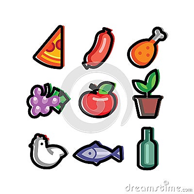 Stylized Food Icons Vector Illustration | CartoonDealer.com #98000236