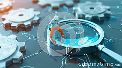 Stylized QA Engineer Figure Using Magnifying Glass On Digital App Icon With Copyspace Available ...