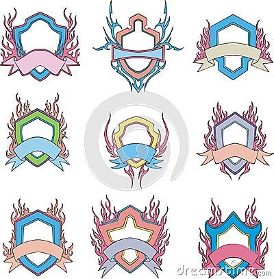 Stylized Shields With Motto Ribbons Vector Illustration | CartoonDealer ...