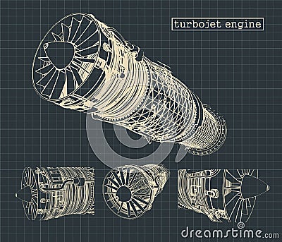 Wireframe Rendering of Turbojet Engine and Mirrored Physical Body on ...